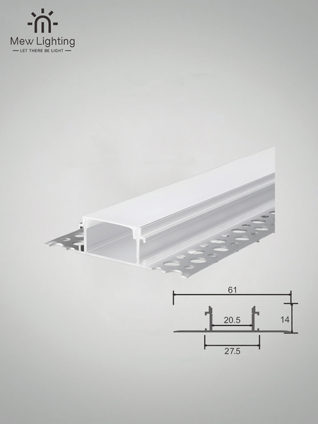 3 Meter Plaster-In Recessed Aluminum Channel with Milky PC Cover 21mmx